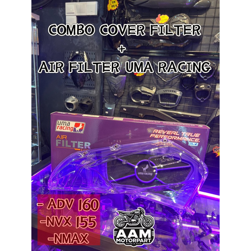 COMBO SET AIR FILTER UMA RACING + AIR FILTER COVER NVX155 V1 V2 VARIO ...
