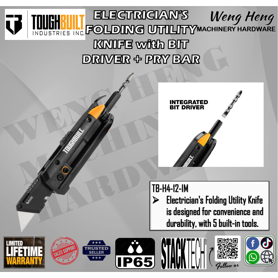 TOUGHBUILT Electrician's Folding Utility Knife with Bit Driver + Pry ...