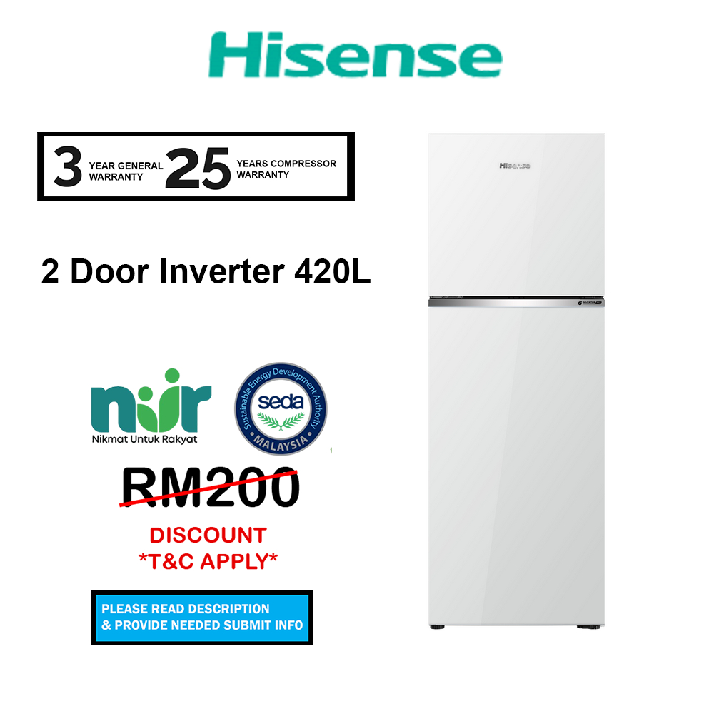 (SEDA) Hisense 420L Top Mount Freezer 2 Door Inverter Fridge ...