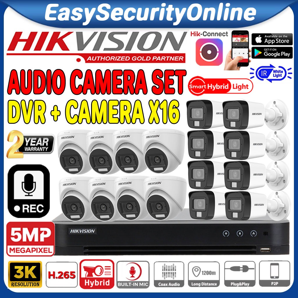 HIK HIKVISION 5.0MP Smart Hybrid Light 16CH PACKAGE SET DVR + 16 CAMERA ...