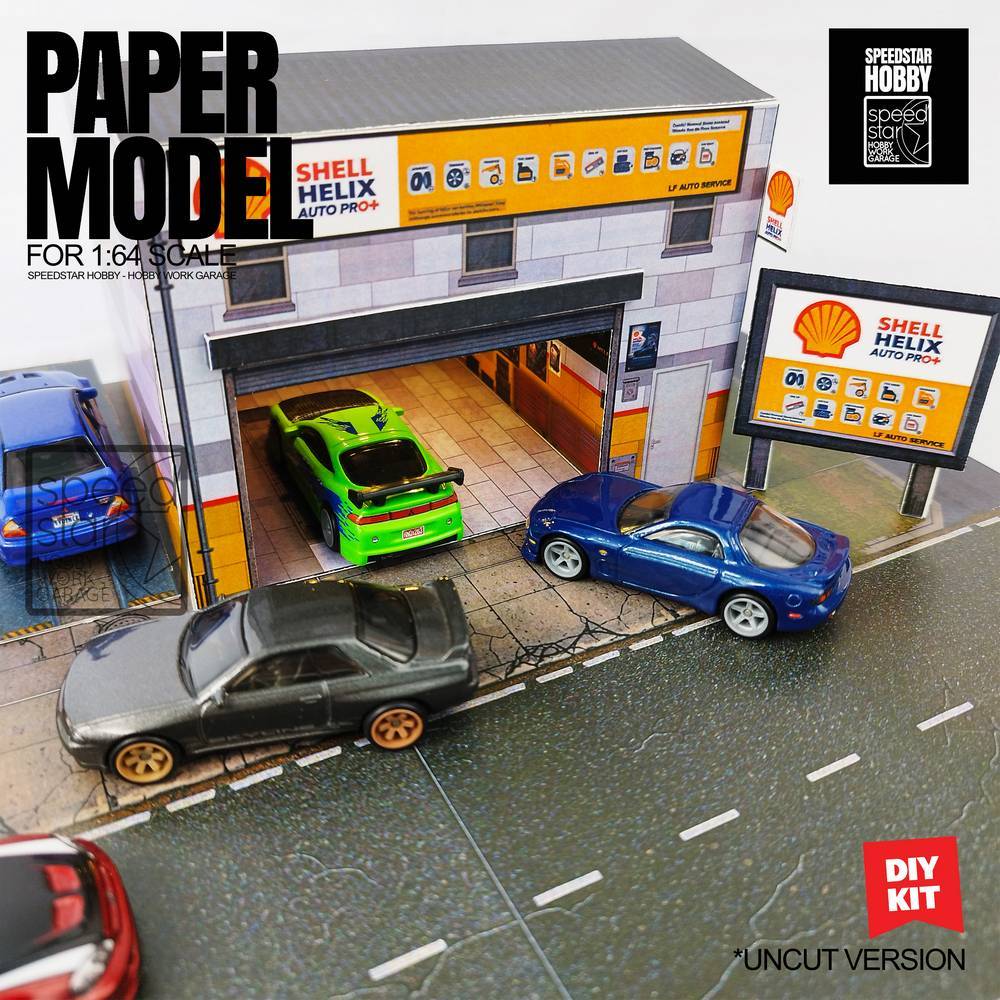 1:64 PAPER MODEL FOR HOT WHEELS - SHELL HELIX GARAGE BASE #B1 - UNCUT ...