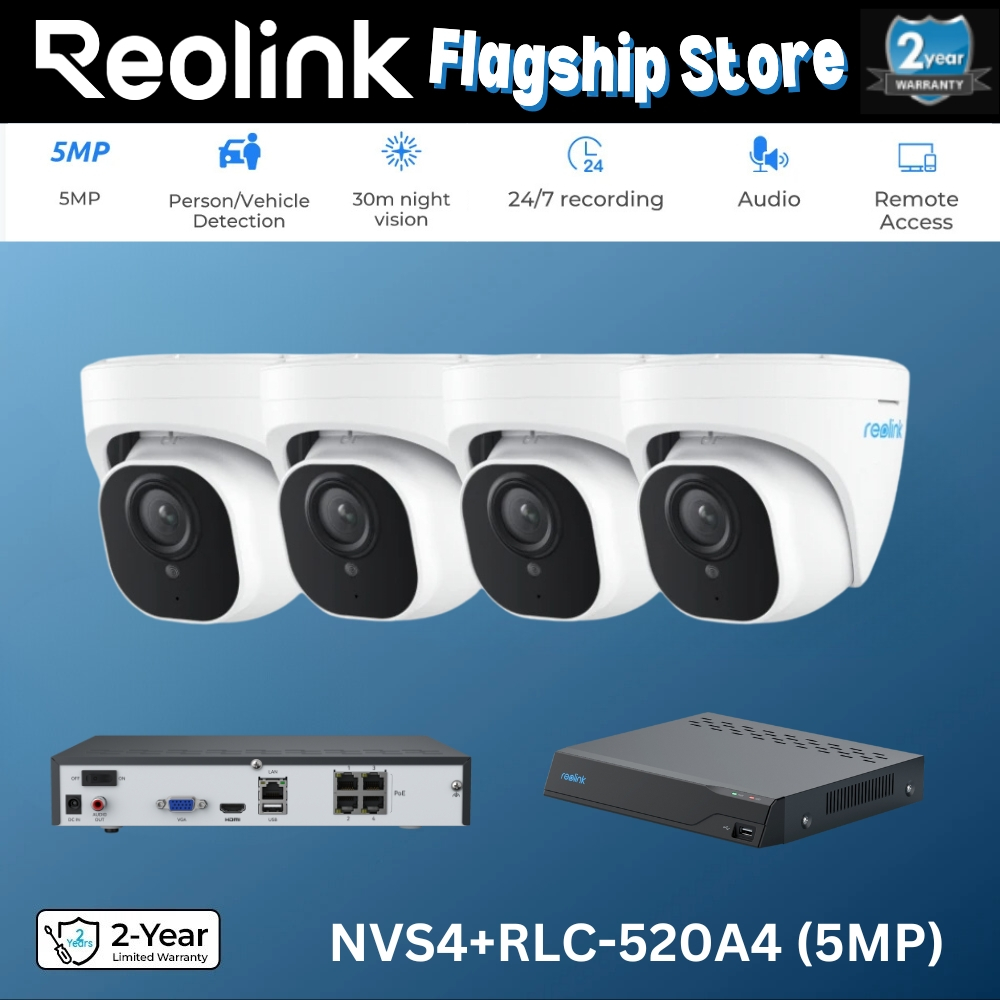 Reolink 5MP RLC-520A Camera System Human Car Detection 4ch PoE NVR NVS4 ...