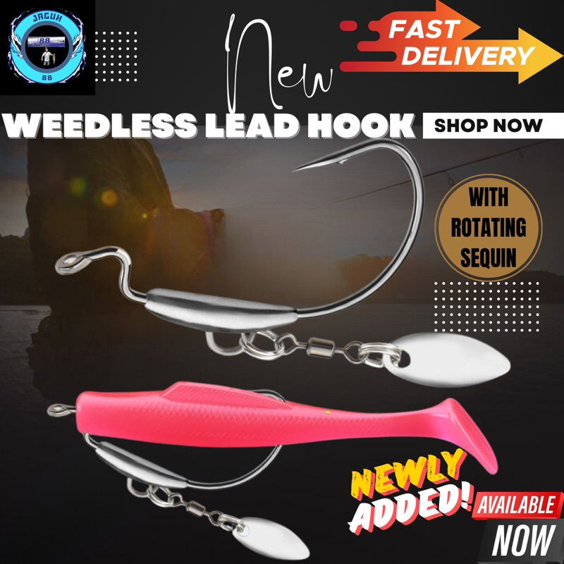 【Rotating Sequin】Lead Weedless Soft Plastic Hook Mata Kail Casting soft ...