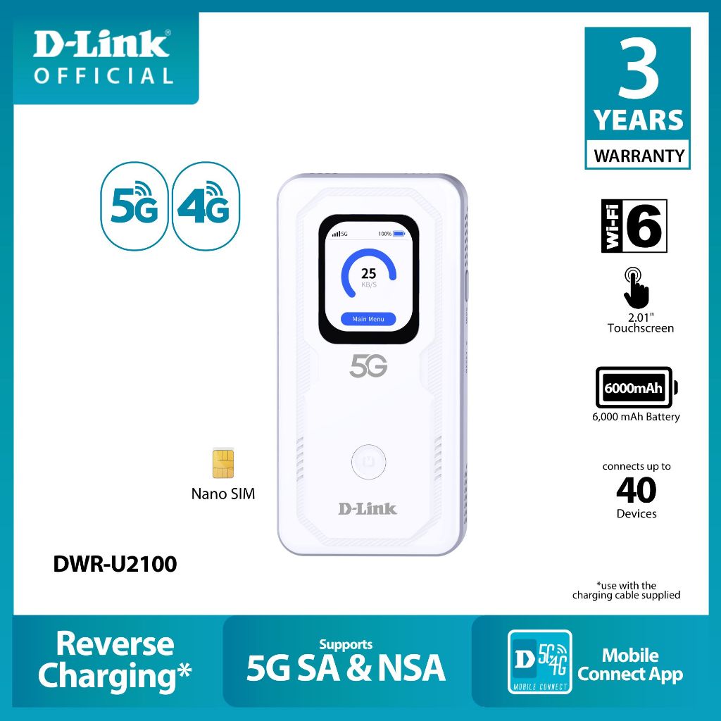 D-Link 5G NR Dual Band AX900 Wi-Fi 6 Nano Sim Card Mobile Hotspot ...