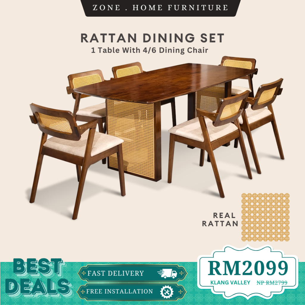 ⭐ Free Installation ⭐ Rattan Dining Set | Set Meja Makan Rotan | Dining ...