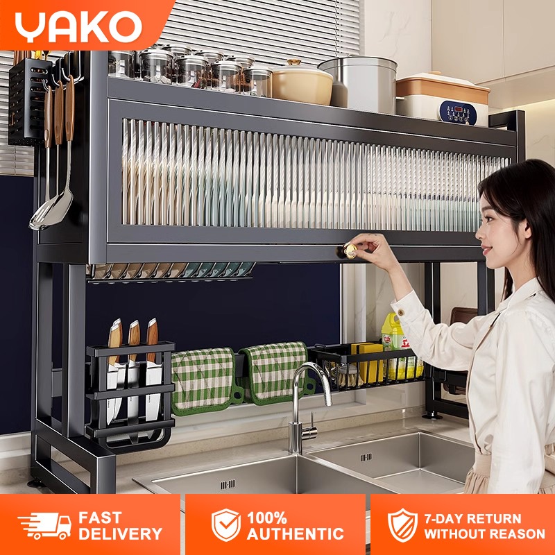 [Ready Stock] YAKO Dish Cabinet Rack With Cover Kabinet Dapur Rak ...