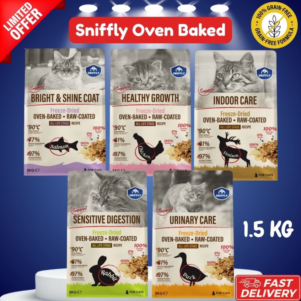 Sniffly Grain Free Oven Baked All Life Stage Dry Cat Food - 1.5KG ...