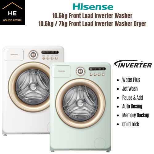 HISENSE Classic Design 10.5kg / Front Load Inverter Washer | 10.5kg/7kg Washer Dryer Washing ...