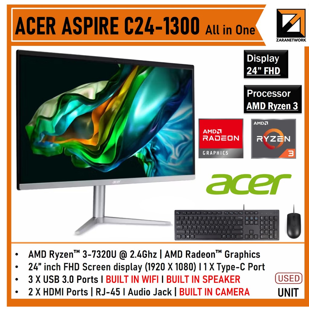 ACER ASPIRE C24-1300 ALL IN ONE DESKTOP (1 YEAR WARRANTY T&C) AMD RYZEN ...