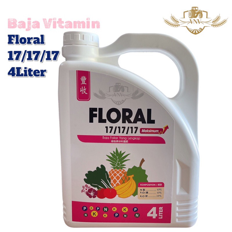 FLORAL 17/17/17 Baja Foliar yang lengkap/Fast Growth Fertilizer/4LITER ...