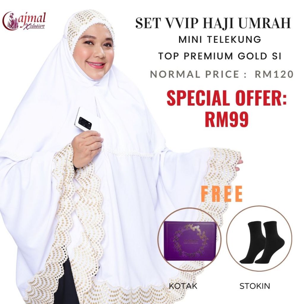 ALAJMAL TELEKUNG TOP PREMIUM Sejuk Selesa Flowy Labuh Mini Hitam Putih ...