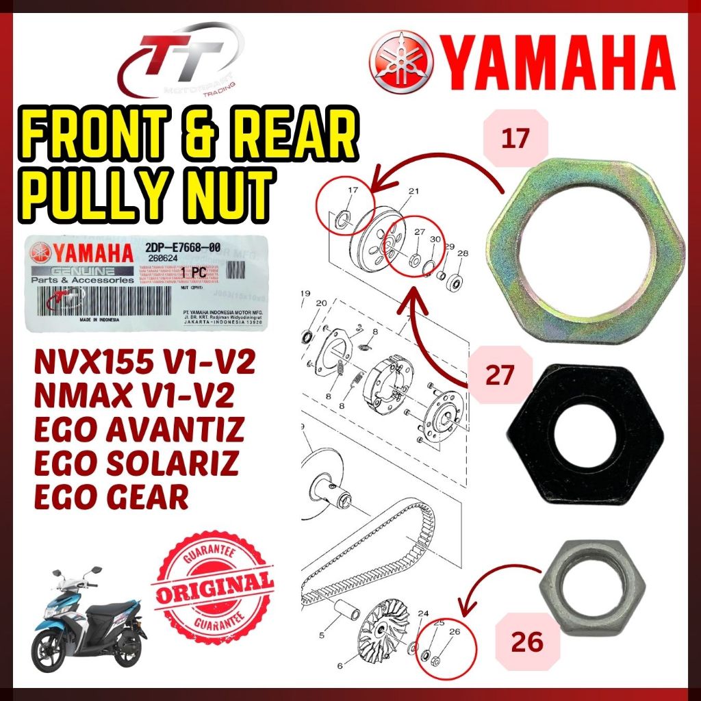 NMAX V1 V2 NVX155 EGO AVANTIZ SOLARIZ GEAR Front Rear Pully Nut CVT ...