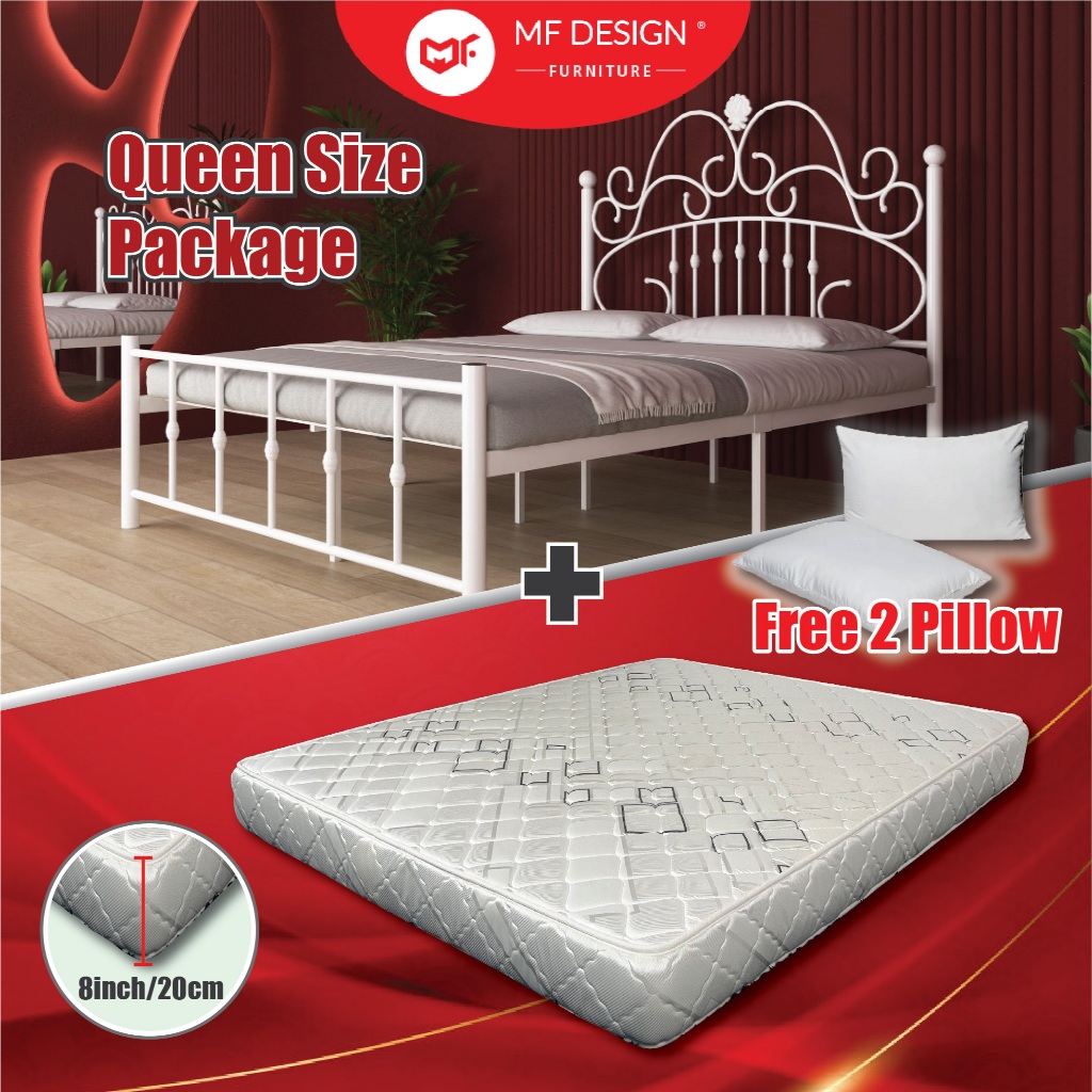 MF DESIGN Single Queen Bed+Mattress Set Queen Size Bed Frame With Queen ...