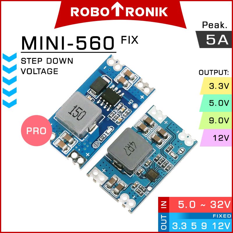 DC Step Down Mini-560 Pro Fixed, 5A.max Voltage Buck Converter 3.3V 5V ...