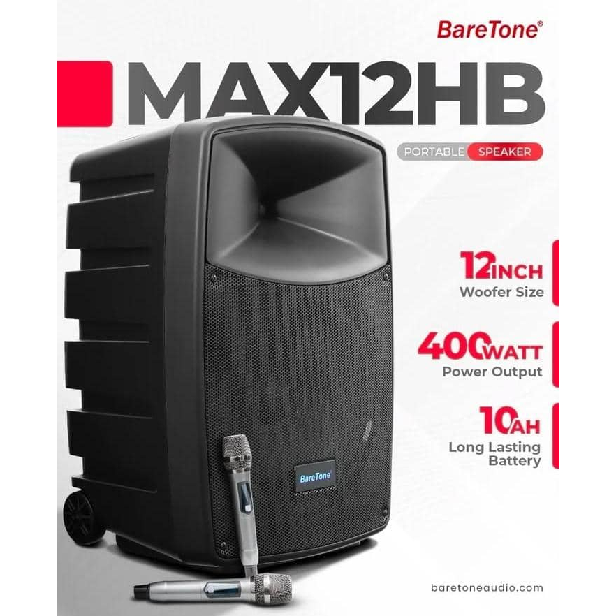 Baretone MAX-12HB / MAX12HB 12" Portable Speaker With Two UHF Handheld ...