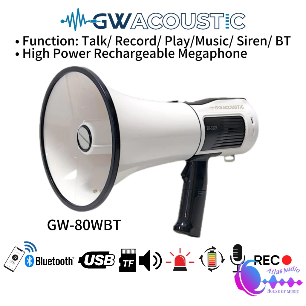 [AUX] Megaphone with Type C Rechargeable Battery / Bluetooth / Record ...