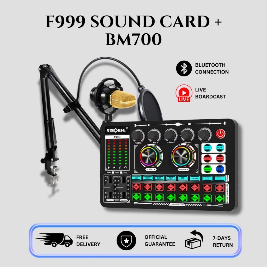 F998 F999 Professional Live Sound Card External Voice Changer Audio Mixer Kit Multiple Sound ...