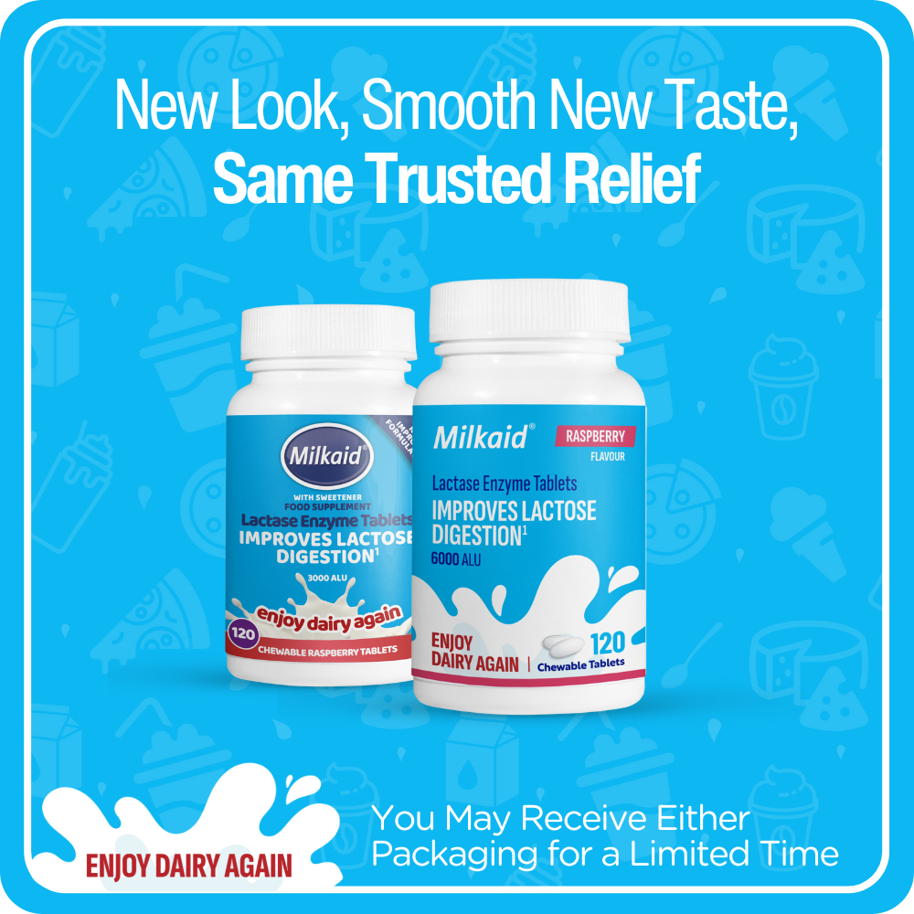 MILKAID Lactase Enzyme Tablets 120's for Lactose Intolerance Relief ...