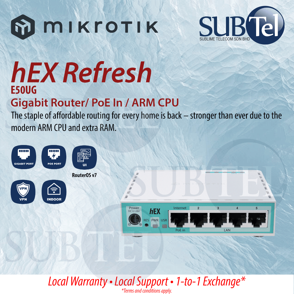 Mikrotik Router hEX Refresh E50UG with 5 x Gigabit Ethernet ports 1 x ...