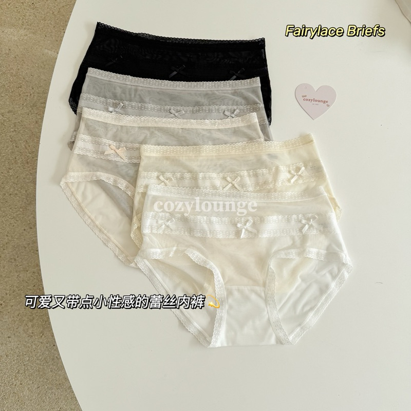 [cozylounge] Fairylace Briefs | Breathable Lace Materials | Ribbon Design | 100% Cotton Scrotch ...