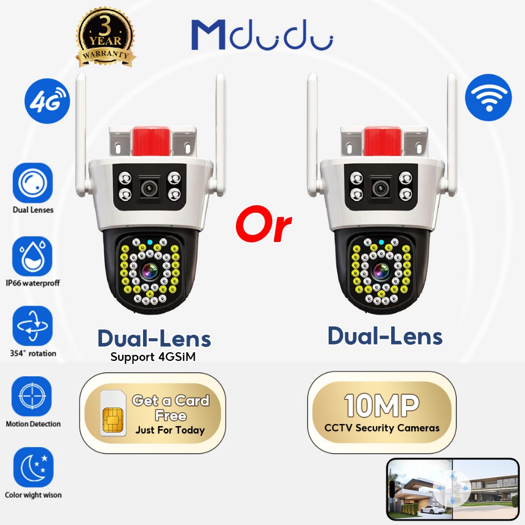 Mdudu 4G/Wifi CCTV 10MP Dual Lens Security IP CCTV Camera Wireless ...