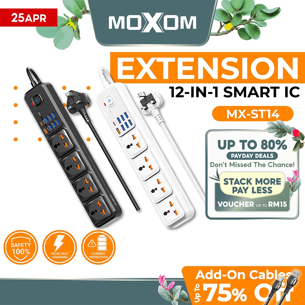 MOXOM PD20W QC18W Smart IC Technology 12-IN-1 Power Strip Extension ...