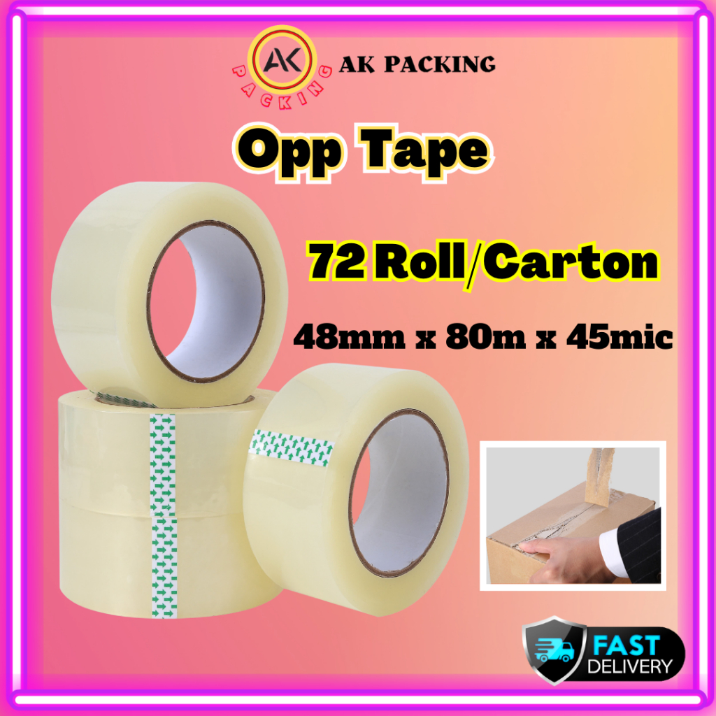 AKPACKING Opp Tape 48mm x 80M (72roll/ctn) Fragile Tape Salotape ...