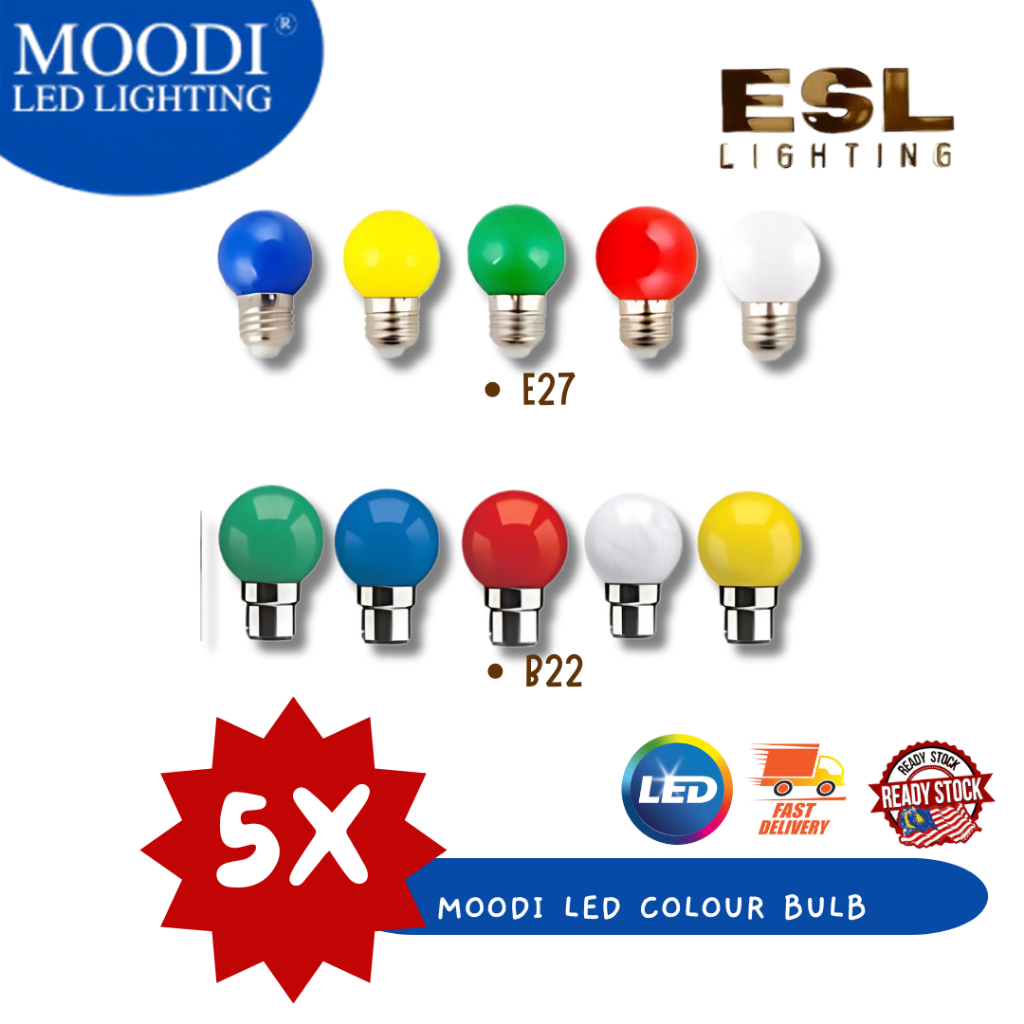 ESL LIGHTING MOODI LED Colour Bulb E27/B22 - 3W(5pcs) | Shopee Malaysia