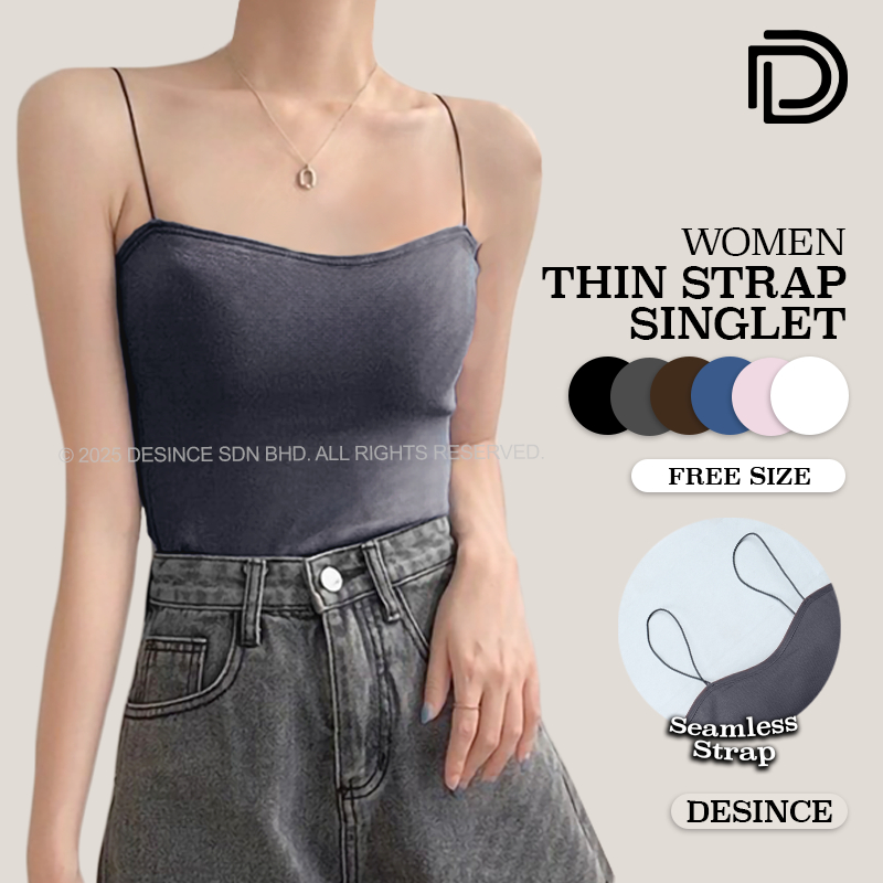 🇲🇾 DESINCE Women Thin Strap Singlet With Pad Woman Sexy Tank Top Solid ...