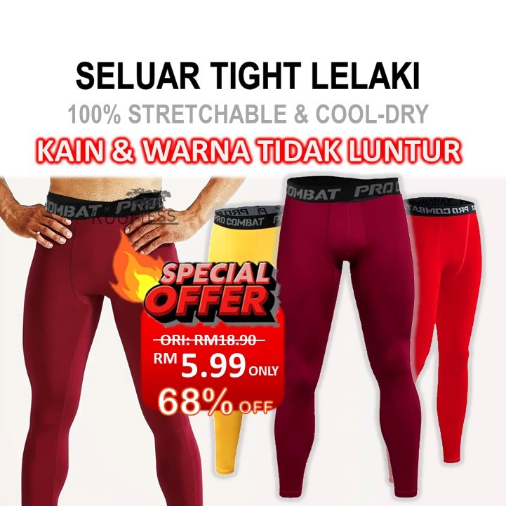 ROOFLESS Seluar Tight Color Pro Combat Tight Merah Seluar Tight Lelaki ...