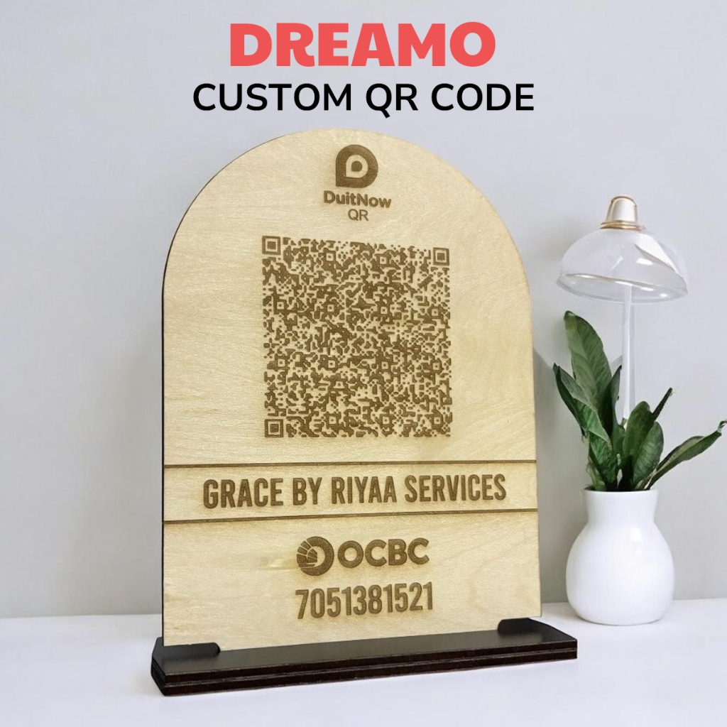 Custom Wood QR Code With Stand DuitNow Scan Pay MAE Touch 'n Go E ...
