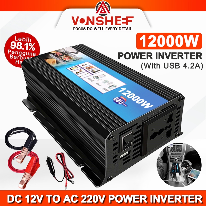 Car Power Inverter 12000W Dual USB LED Car Power Inverter 12V to 220V ...