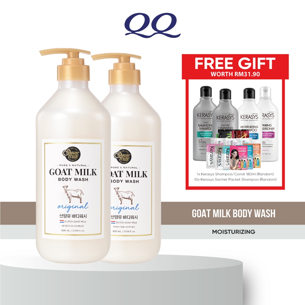 Shower Mate Goat Milk Body Wash Ori/Manuka/Strawberry 2x800ml (Free 1x ...