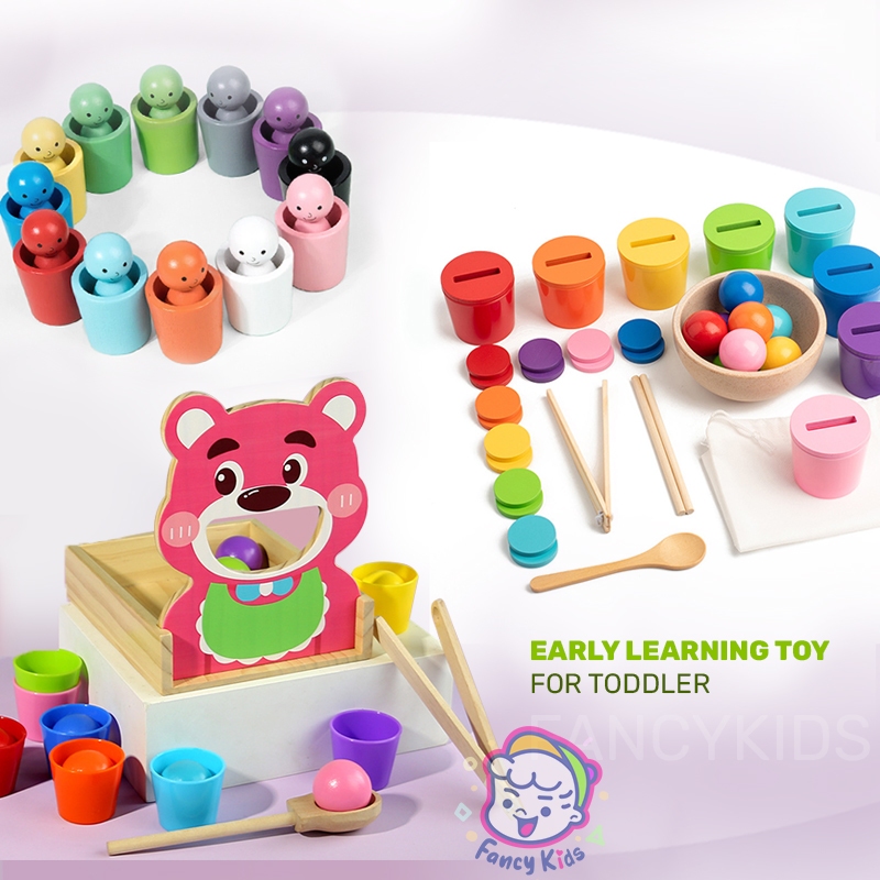 Wooden Colour Sorting Ball Toy with Cups/Montessori Fine Motor Skill ...