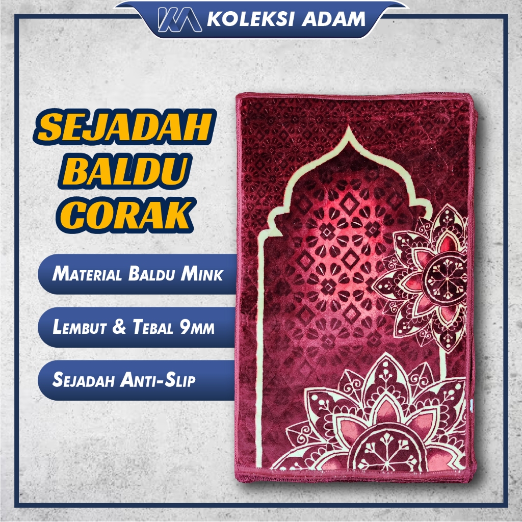 Sejadah Baldu Mink Corak with Fringes (110cm x 70cm) (Corak Random ...