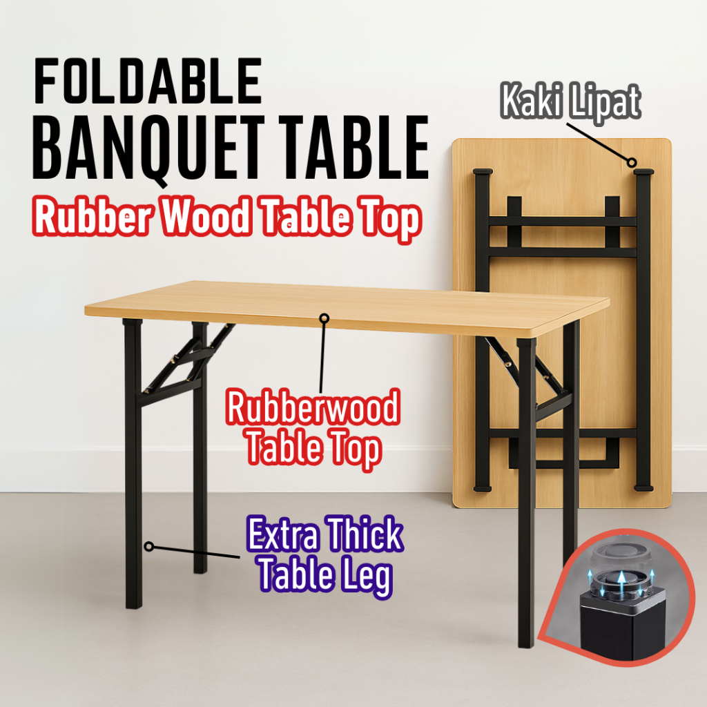 XZ Foldable Table Meja Lipat Banquet Table Rubber wood Table Top ...