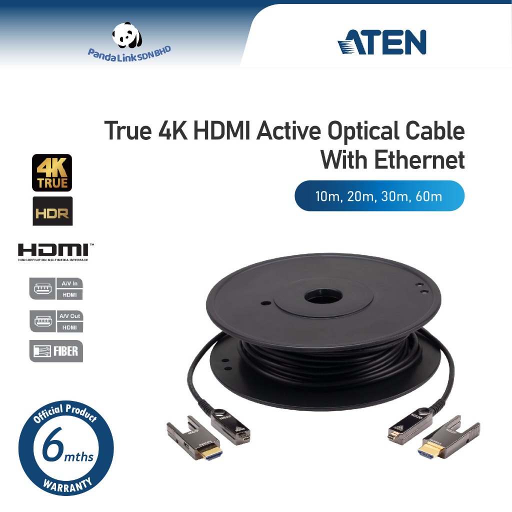 ATEN True 4K HDMI Active Optical Cable (10M / 20M / 30M / 60M) | Shopee ...
