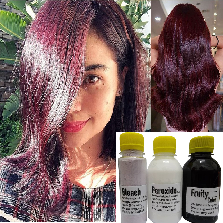 (FREE bleach set) Direct red wine Hair Color Kit (10minutes )100ml+Free ...