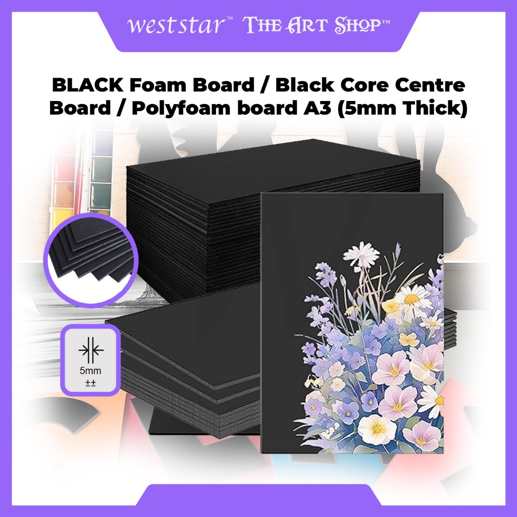 [WETAS] BLACK Foam Board /Black Core Centre Board / Polyfoam board A3 ...