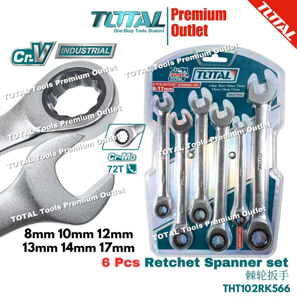 TOTAL Tools Cr-V 6pcs Ratchet spanner set Size 8mm~17mm 棘轮扳手组 ...