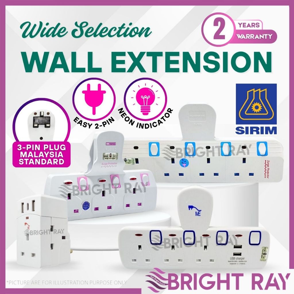 [SIRIM] T-Adaptor Soket Plug 3 Pin Adapter Plug Socket Wayar Extension ...
