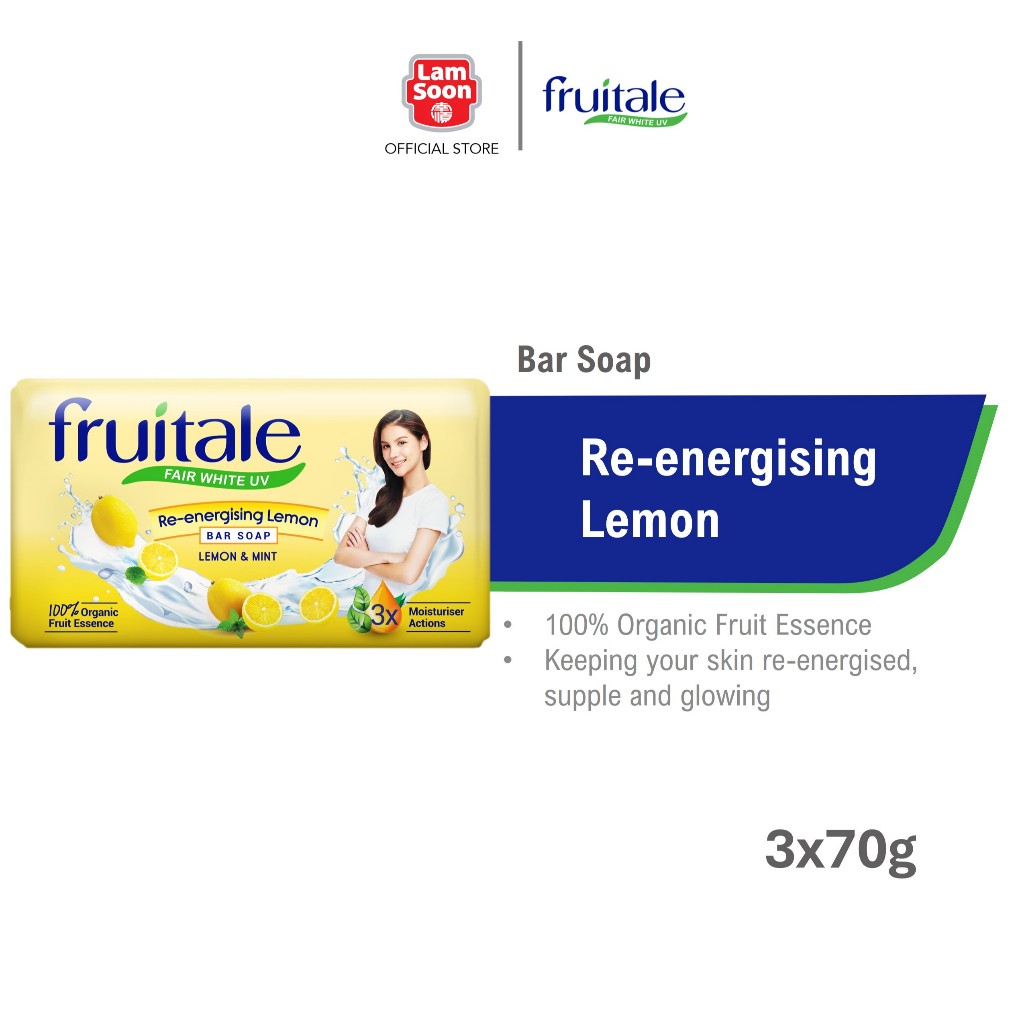 Fruitale Fair White UV Bar Soap 3 x 70g - Re-Energising Lemon (Lemon ...