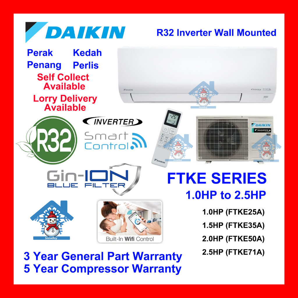 DAIKIN R32 Inverter Air-conditioner FTKE series AIRCOND 1.0HP 1.5HP 2.0HP 2.5HP WIFI gin-ion ...