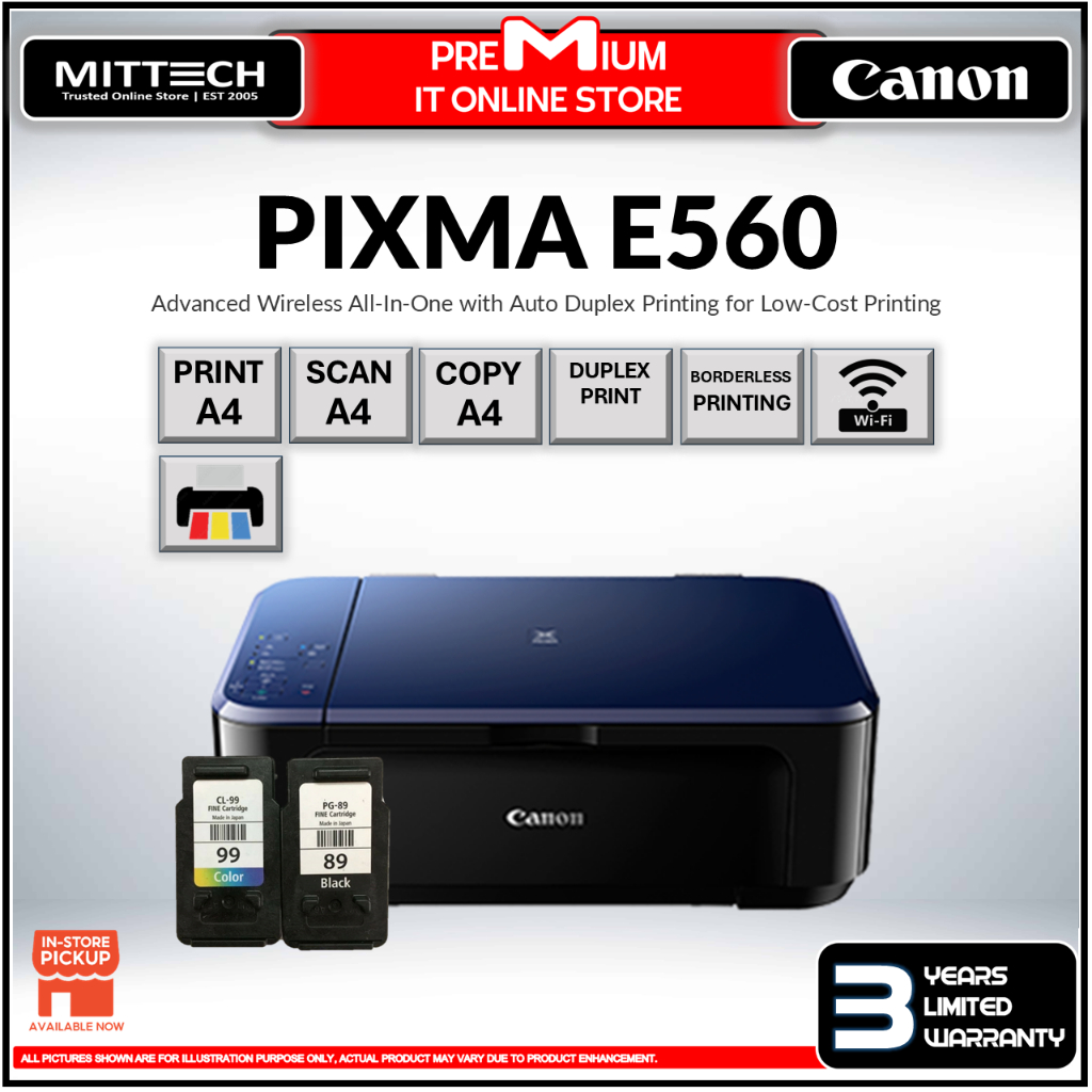 Canon Colour Inkjet Printer Pixma E560 A4 3in1 Wireless | Auto Duplex Printing | Pigment Black ...