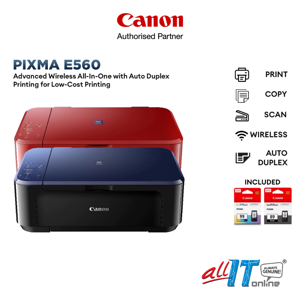 Canon PIXMA E560 Advanced Wireless All-In-One Printer (USB/ Wi-Fi/ Wireless) - Black / Red ...