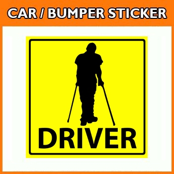 OKU Driver Yellow Crutches - Car Sticker / Bumper Sticker / Motor ...