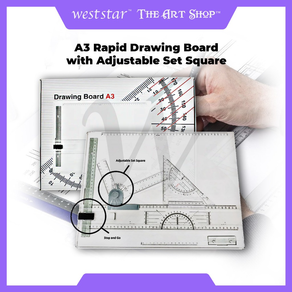 [WETAS] A3 Rapid Drawing Board with Adjustable Set Square, Technic ...