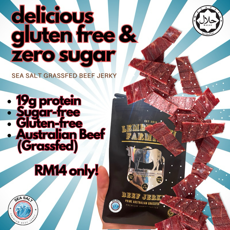Halal Australian Grass Fed Beef Jerky - Sea Salt 100% sugar free ...