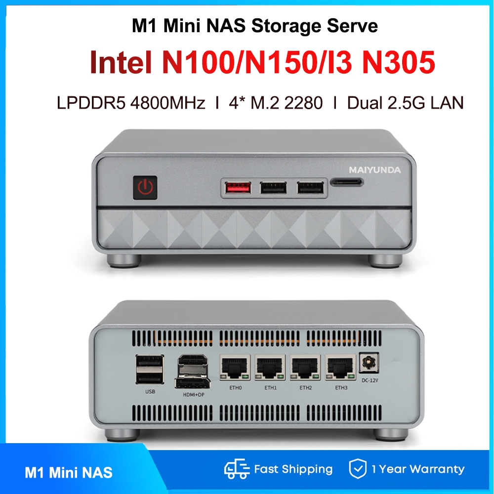Maiyunda M1 N305 N150 4 bay Mini NAS Storage Server M.2 NVme PCIE3.0X1 ...
