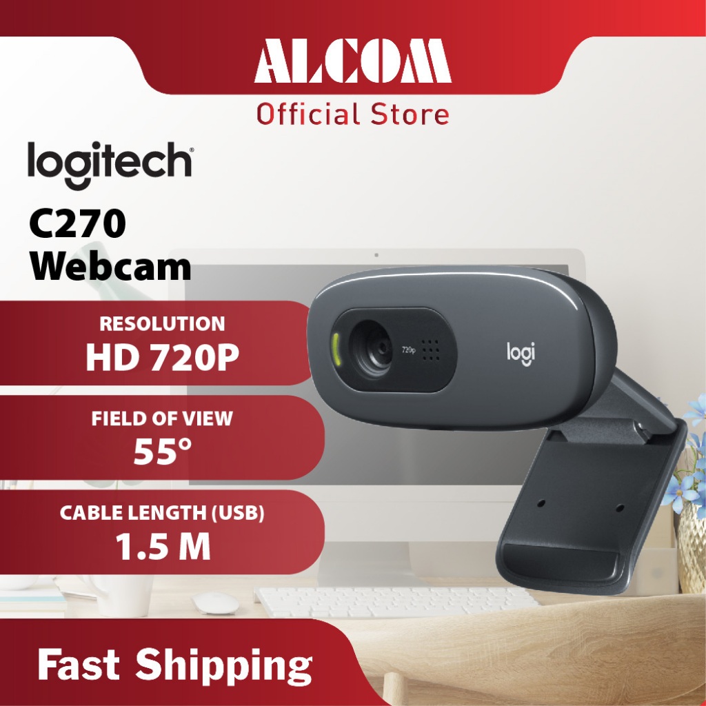 LOGITECH HD Webcam C270 with HD 720P, Mono Noise-Reducing Mic & Auto ...